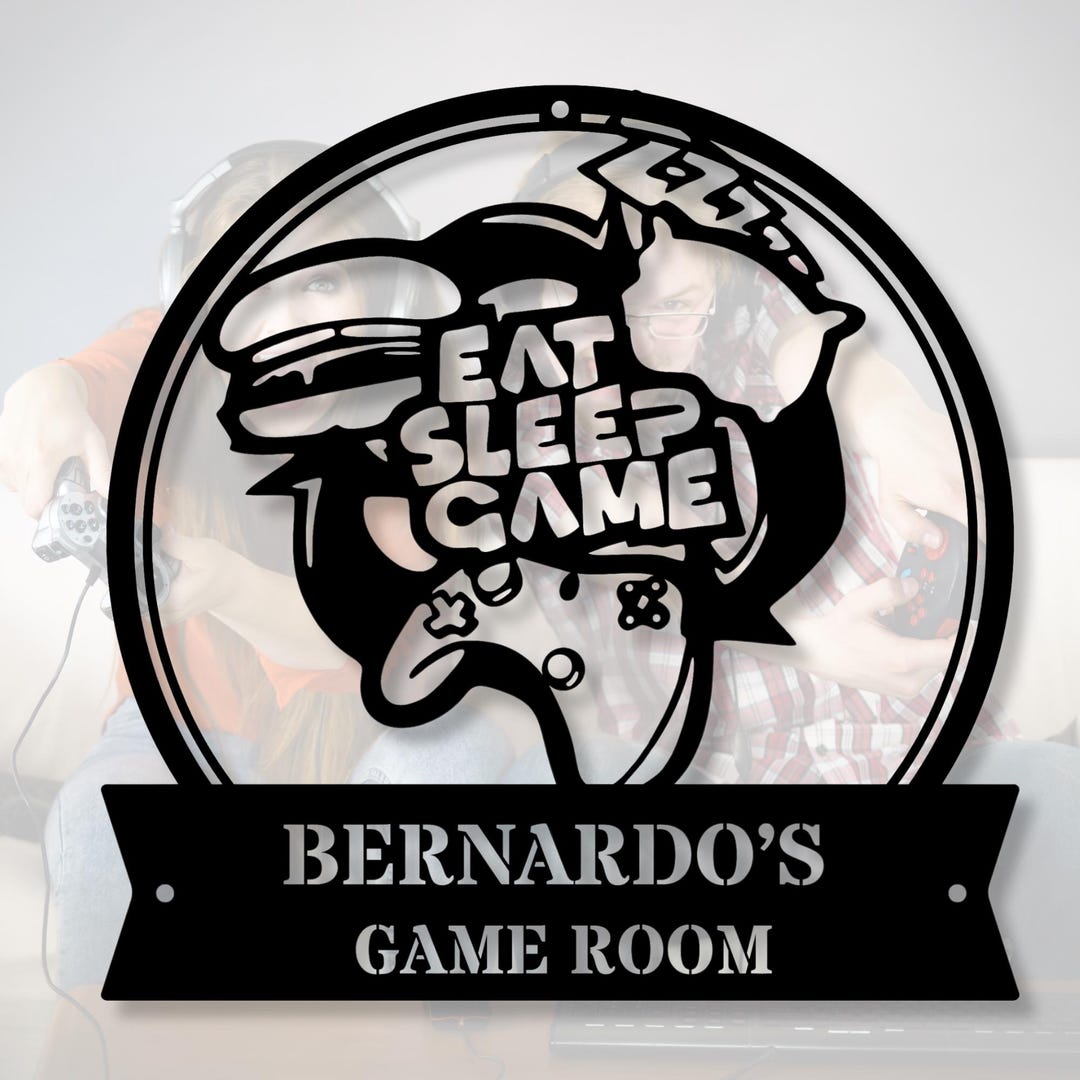 Personalized Gameroom Metal Wall Sign, Eat Sleep Game Sign, Custom Name ...