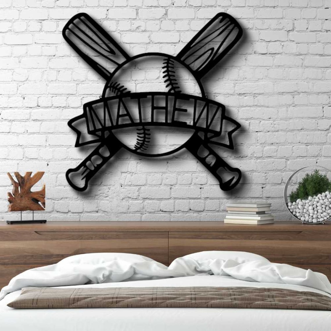 Custom Baseball Metal Sign, Personalized Name Baseball Bat and Ball ...