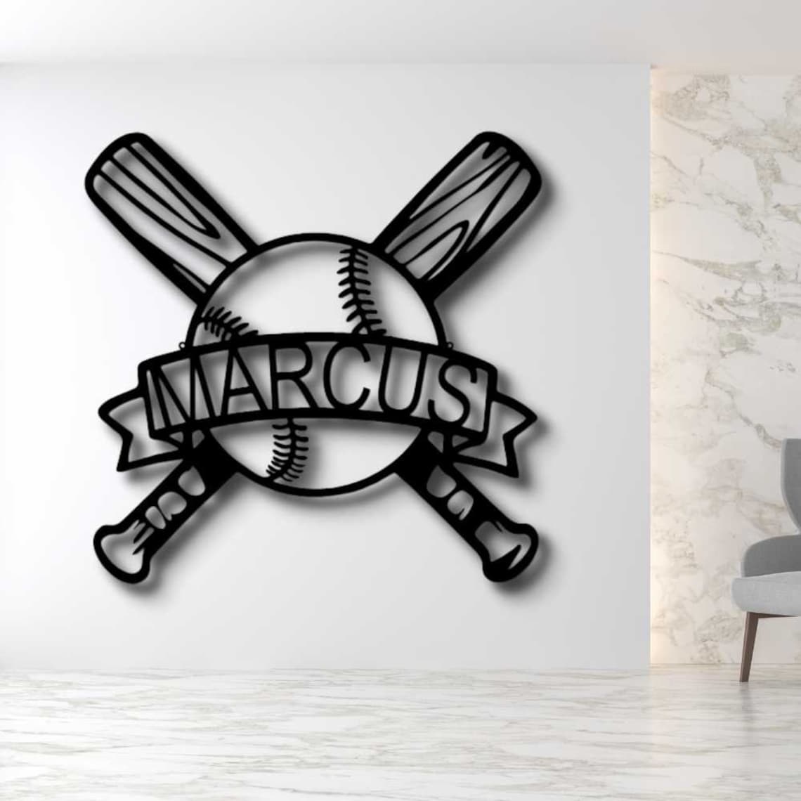 Custom Baseball Metal Sign, Personalized Name Baseball Bat and Ball ...