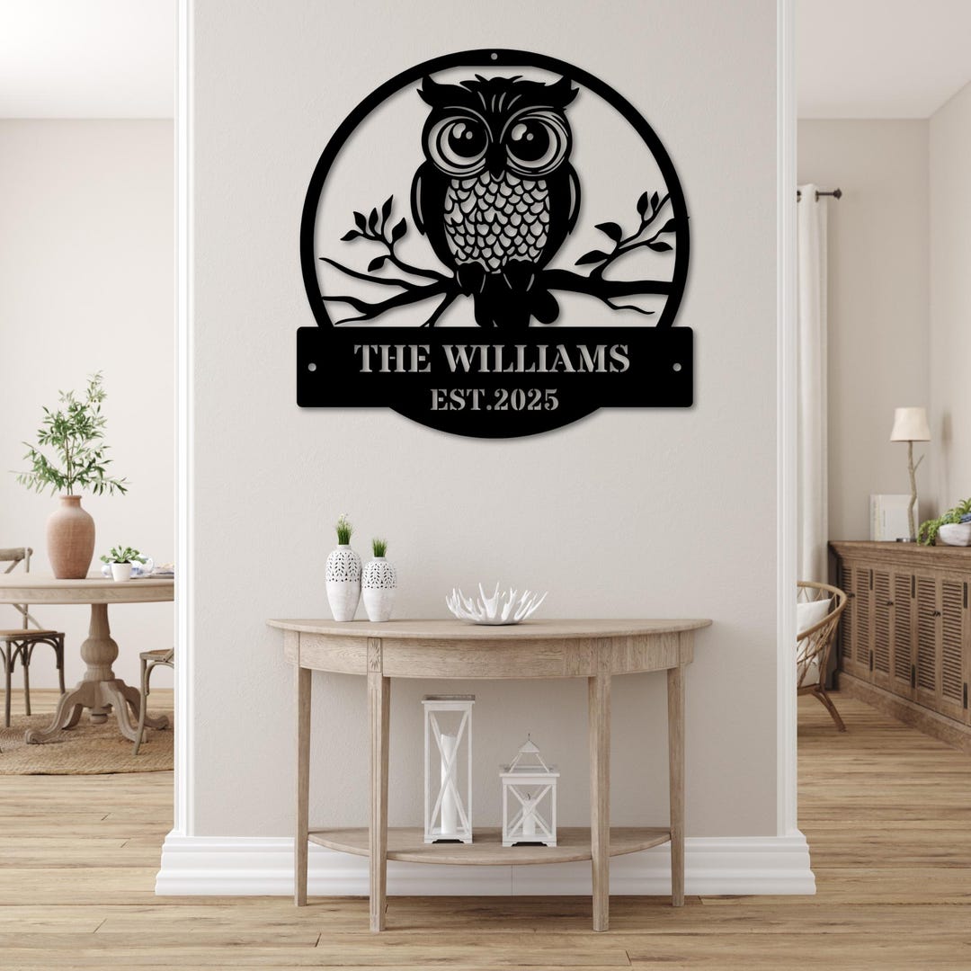 Customized Owl Metal Sign, Owl Monogram Sign, Owl Wall Decor, Owl Lover ...