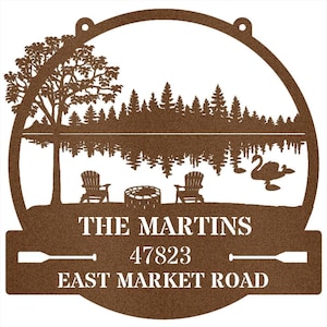 Customized Lake House Metal Address Sign, Last Name Metal Sign ...
