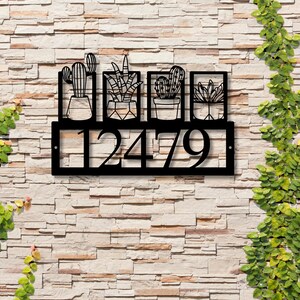 Cactus House Number Metal Sign, Home Address Sign, Porch Address Metal ...