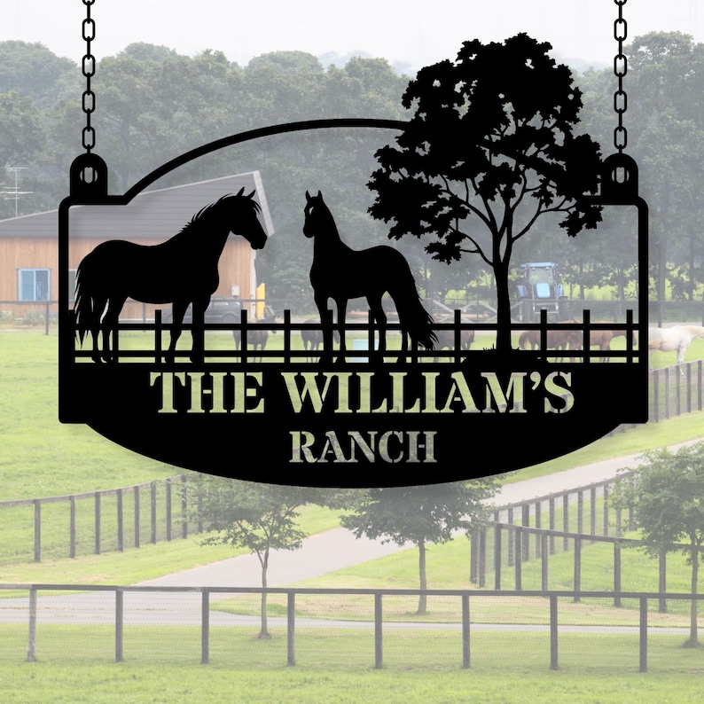 Custom Horse Ranch Hanging Metal Sign, Horse Stable Decor, Personalized ...
