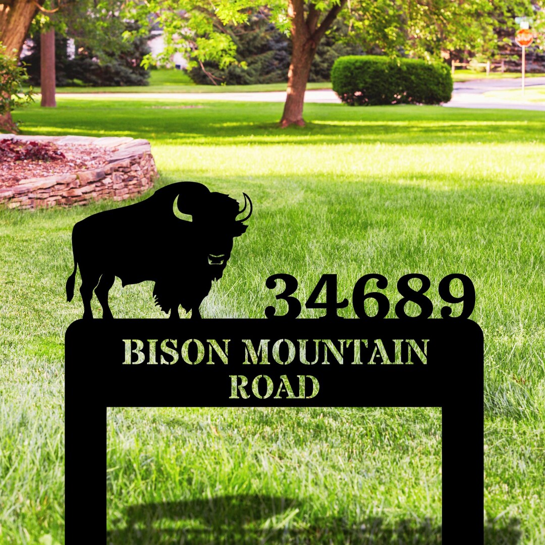 Customized Bison Metal Address Stake Sign, Bison Front Yard Address ...