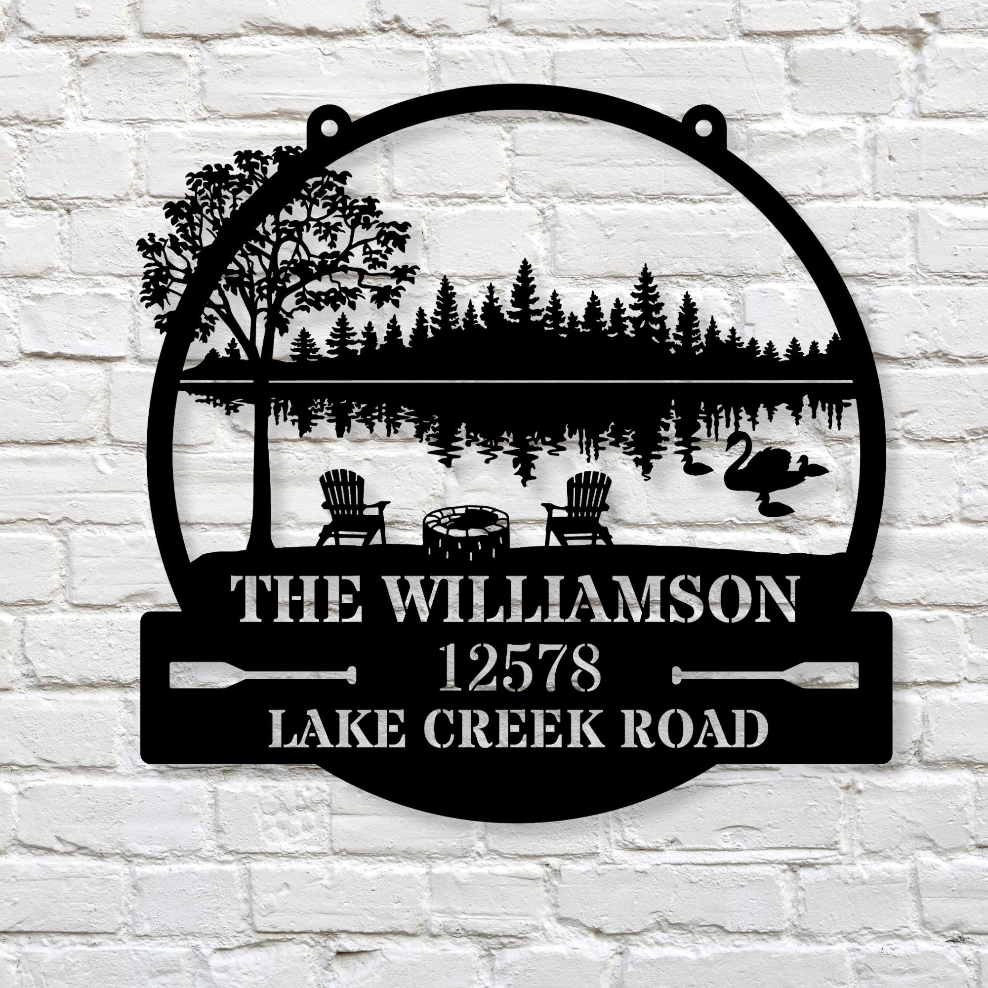 Customized Lake House Metal Address Sign, Last Name Metal Sign ...