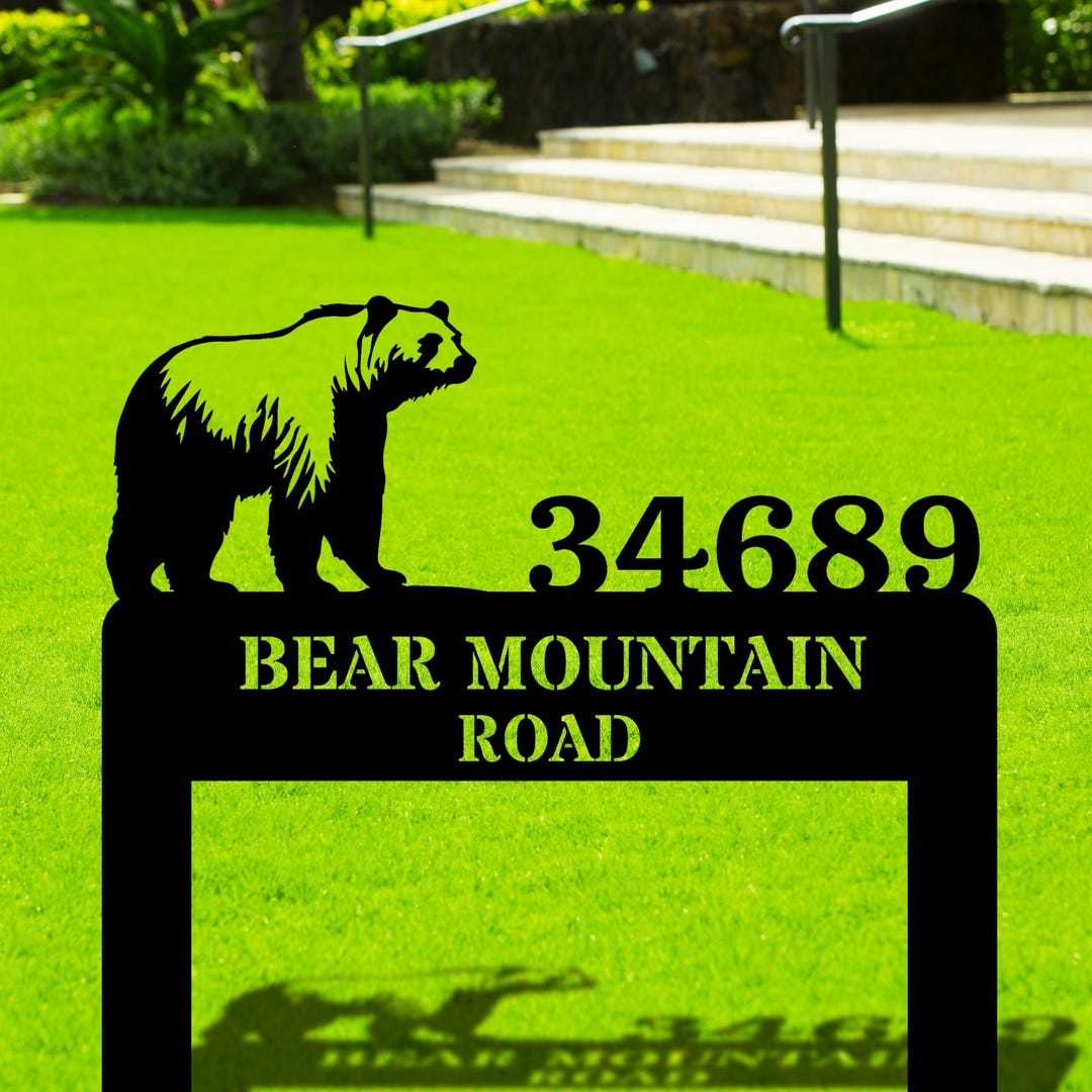 Personalized Bear Address Stake Metal Sign, Horizantal Address Signage ...