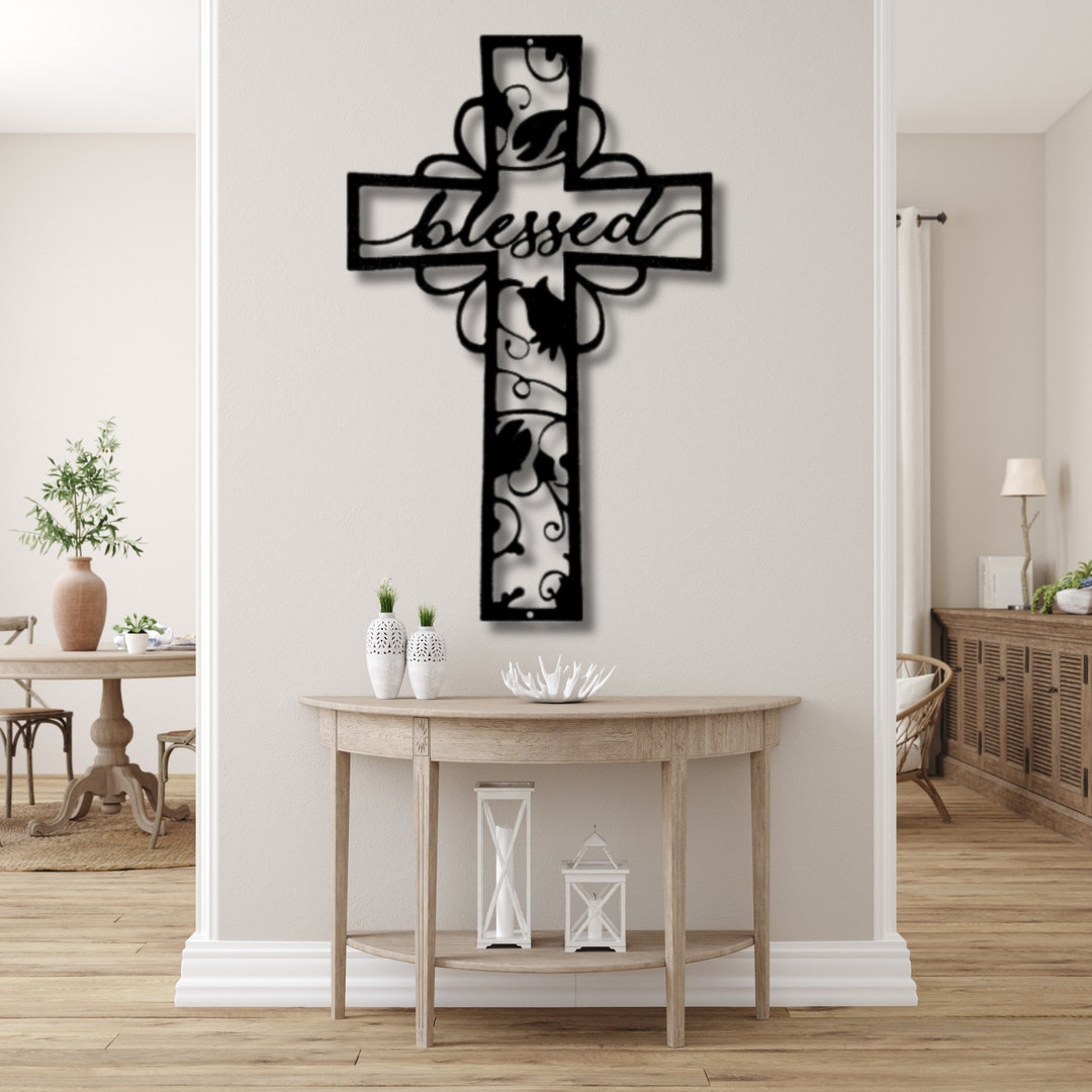 Blessed Cross - Metal Steel Sign, Housewarming Gift, Religious Metal ...