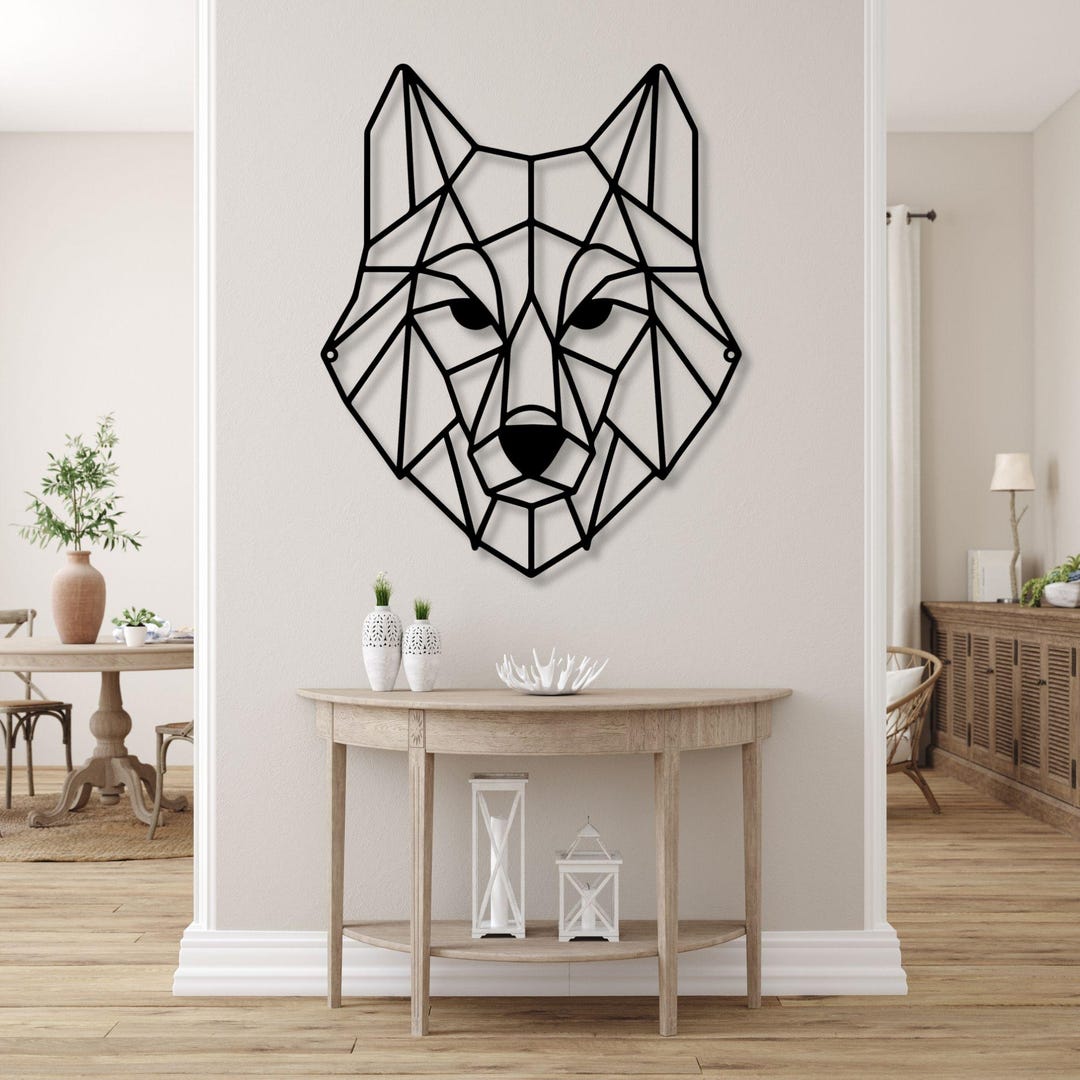 Geometric Wolf Metal Wall Art, Wolf Line Art Sign, Housewarming Gift ...