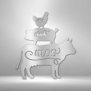 Farm Animals Sign, Metal Cow Pig Chicken Sign, Farm Animal Monogram ...