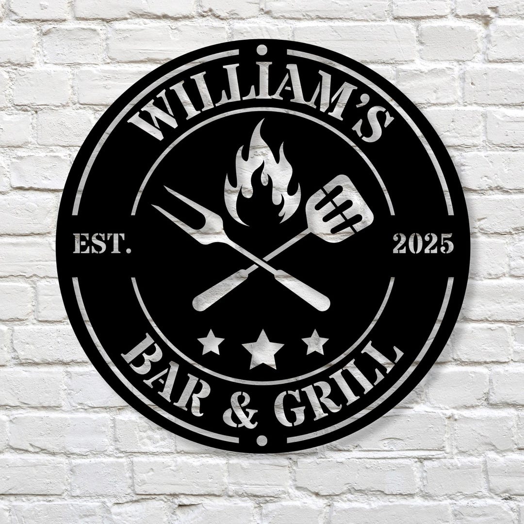 Custom Bar and Grill Wall Metal Sign, Personalized Bar Decor, Grill ...