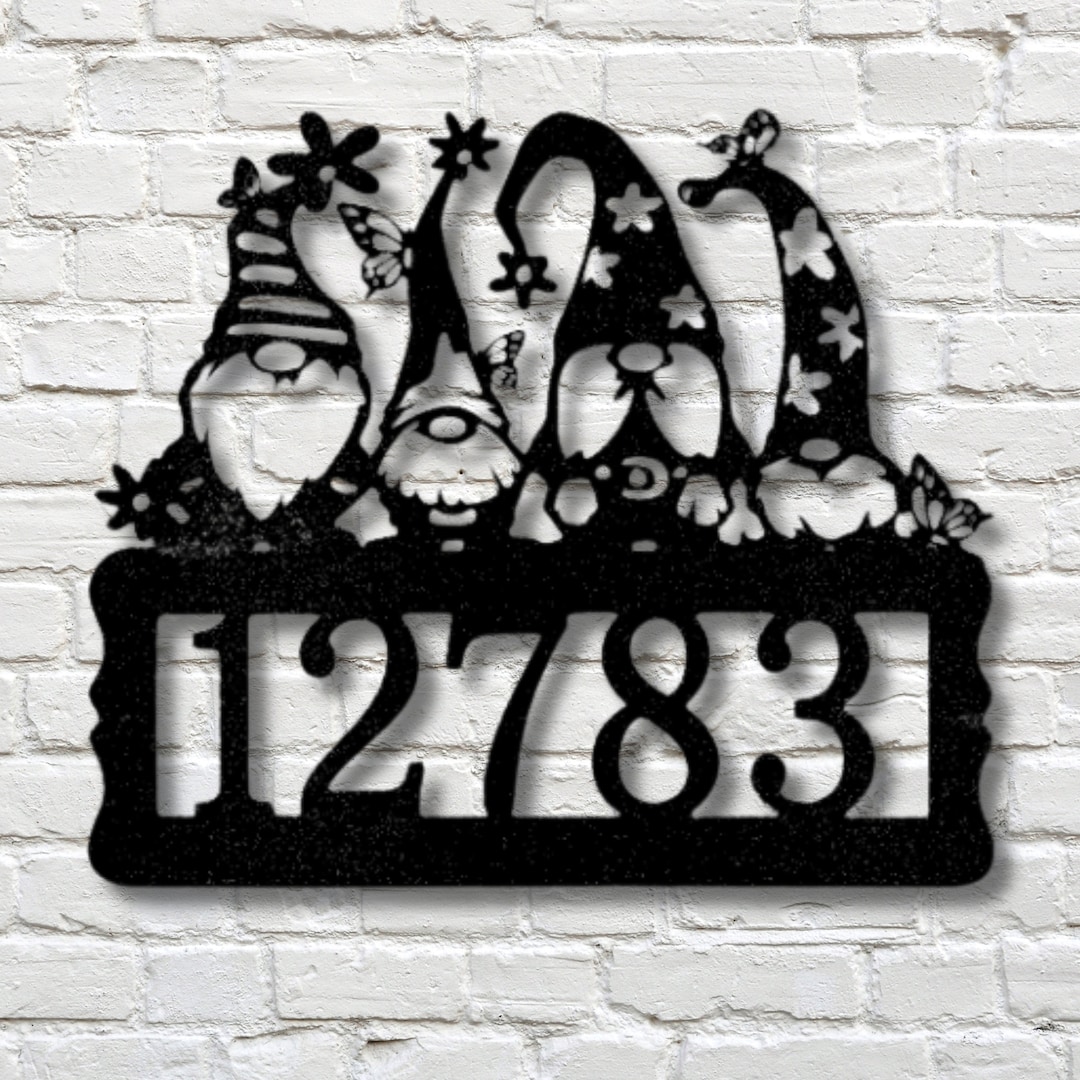 Gnome Address Metal Sign, Personalized Metal Address Sign, House Number ...