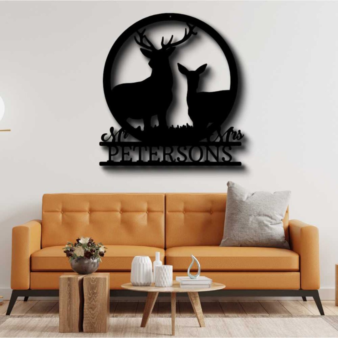 Custom Stag and Doe Metal Sign, Personalized Last Name Metal Art Sign ...