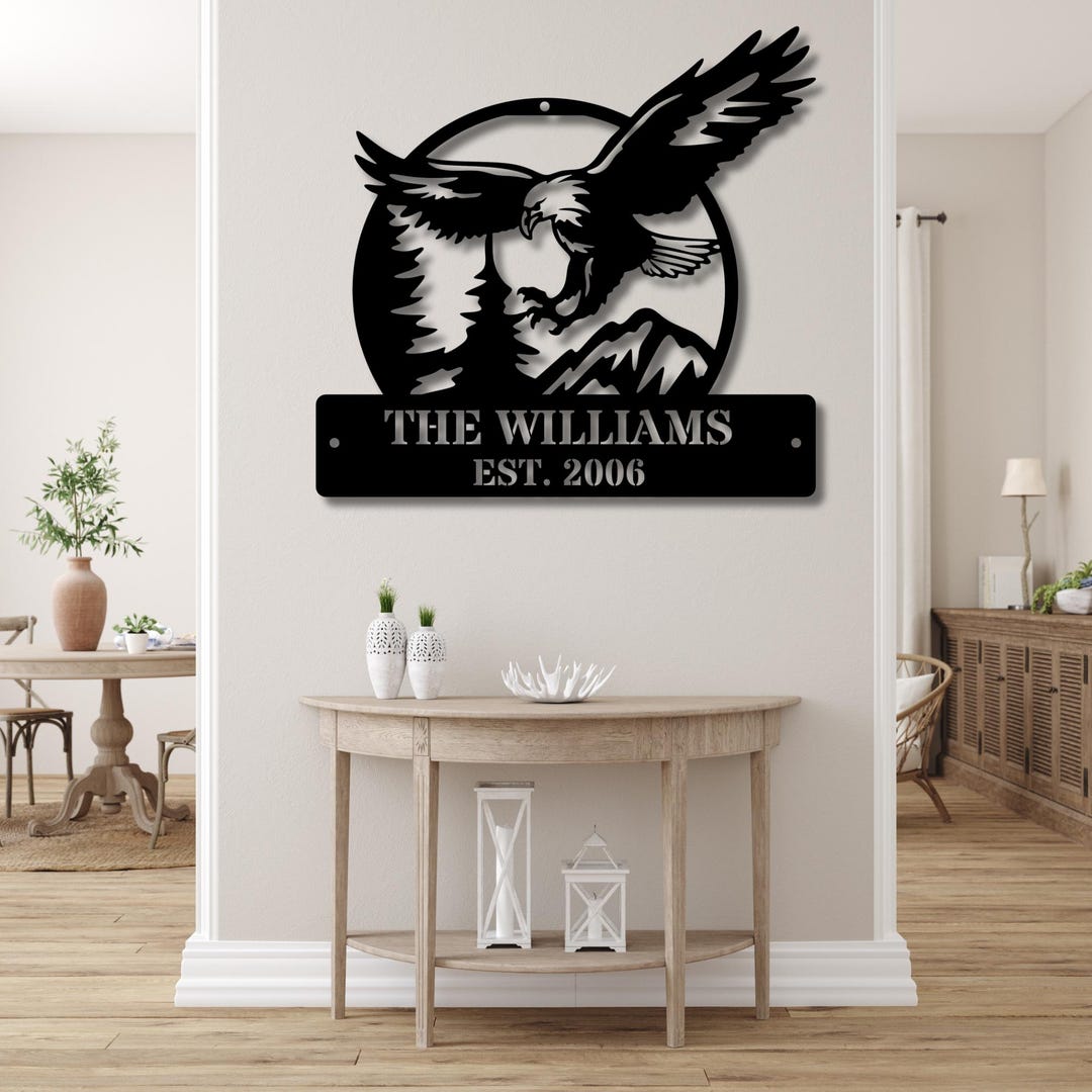 Custom Eagle Metal Sign, Family Wall Metal Sign, Patriotic Wall Hanging ...