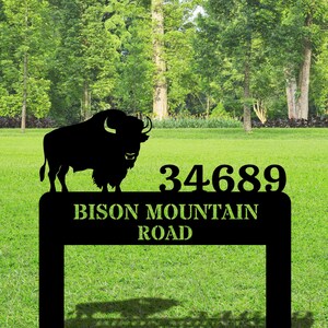 Customized Bison Metal Address Stake Sign, Bison Front Yard Address ...