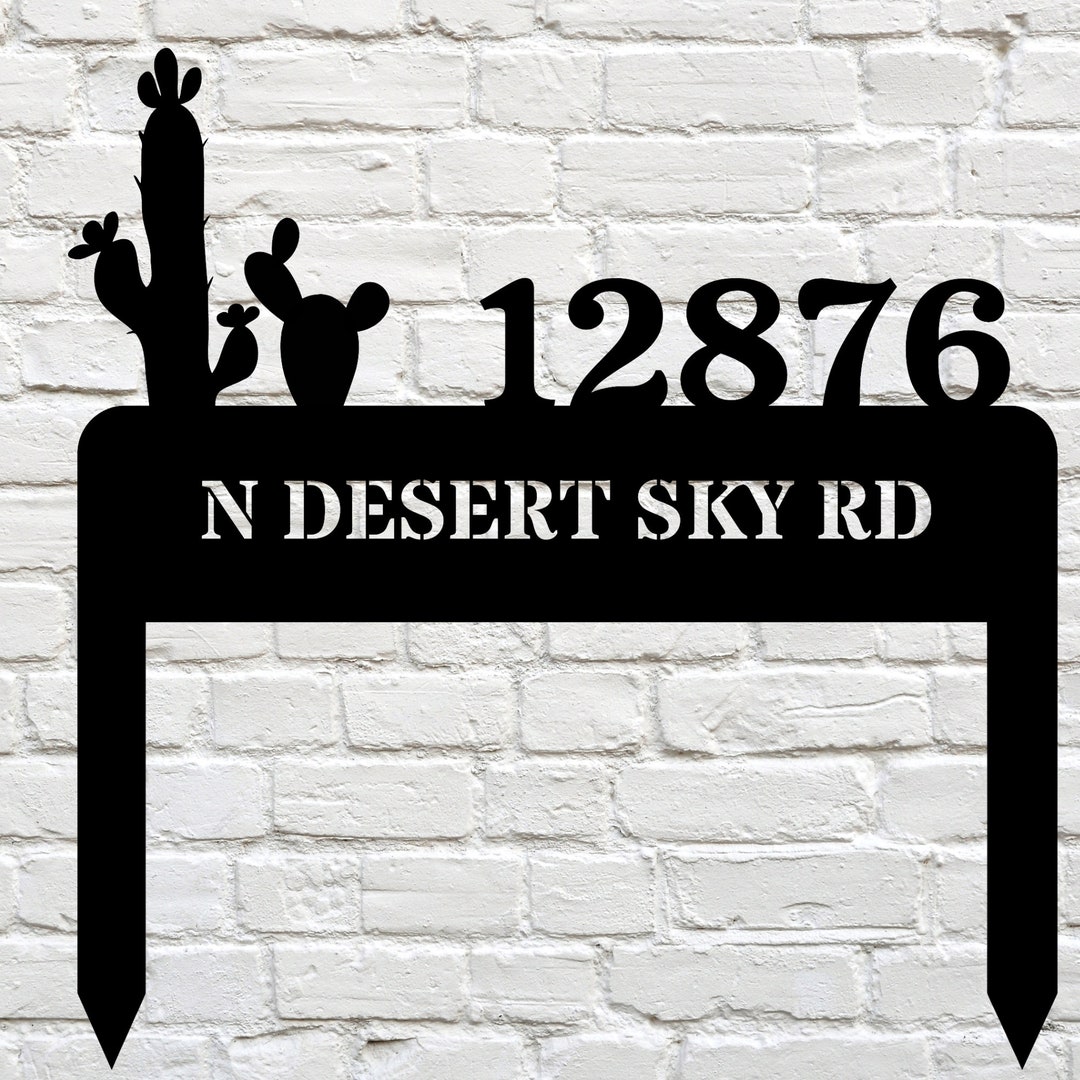 Saguaro Cactus Address Metal Stake Sign, Horizontal Address Sign ...