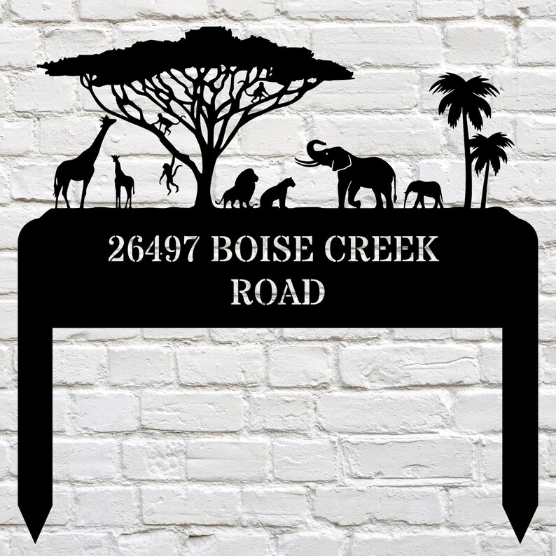 African Savannah Address Stake Sign, African Animals Metal Sign Metal ...