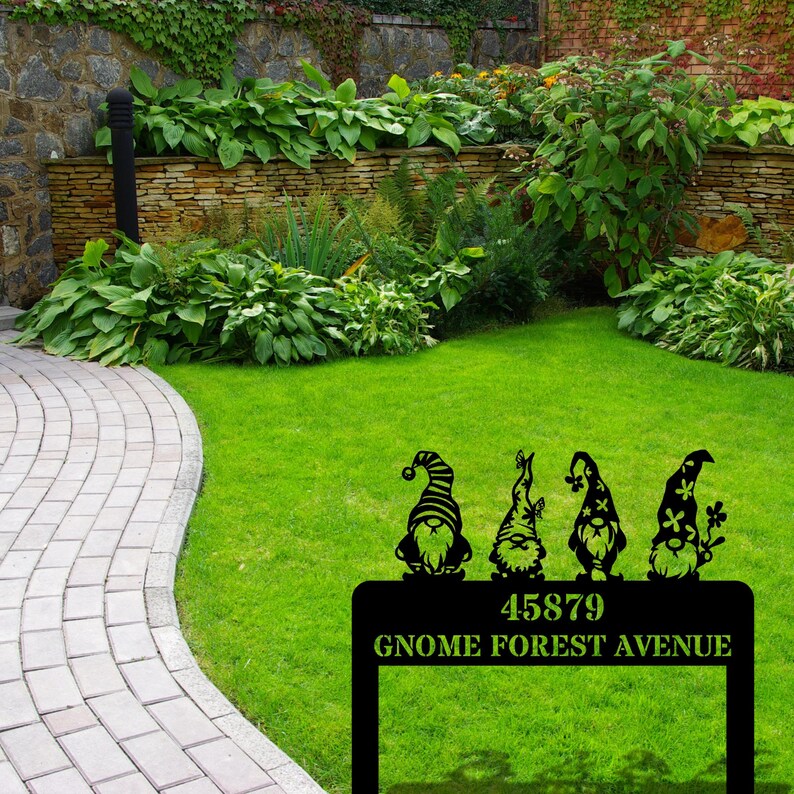 Customized Gnome Address Metal Stake, House Number Sign, House Address ...