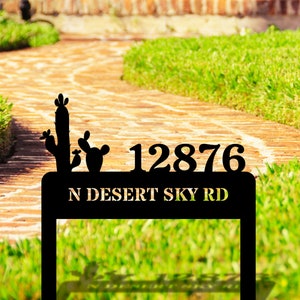 Saguaro Cactus Address Metal Stake Sign, Horizontal Address Sign ...