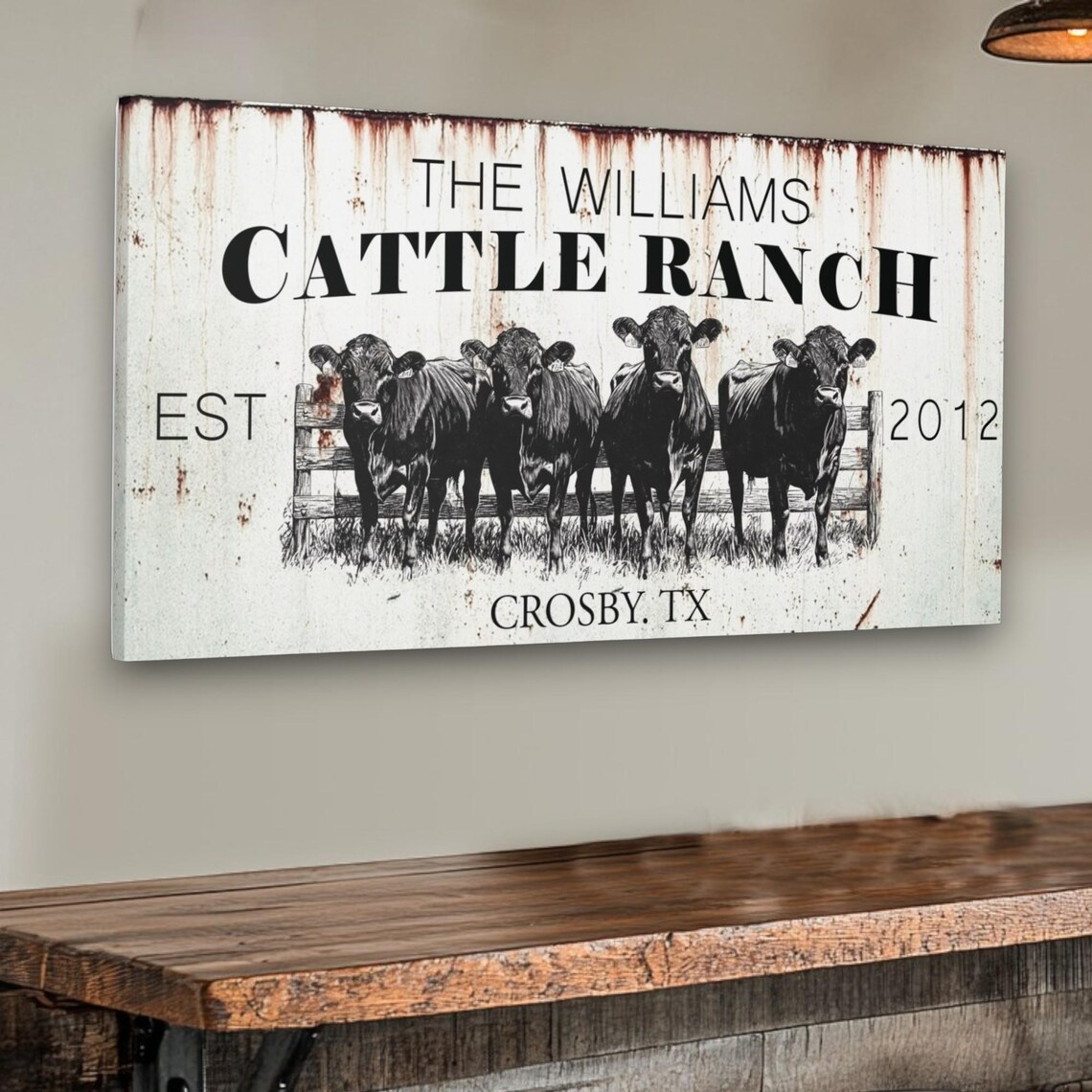 Custom Cattle Canvas Sign, Family Name Sign, Cattle Ranch Sign, Rustic ...