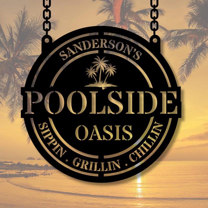 Personalized Poolside Oasis Metal Sign, Outdoor Decor, Pool Signs for ...