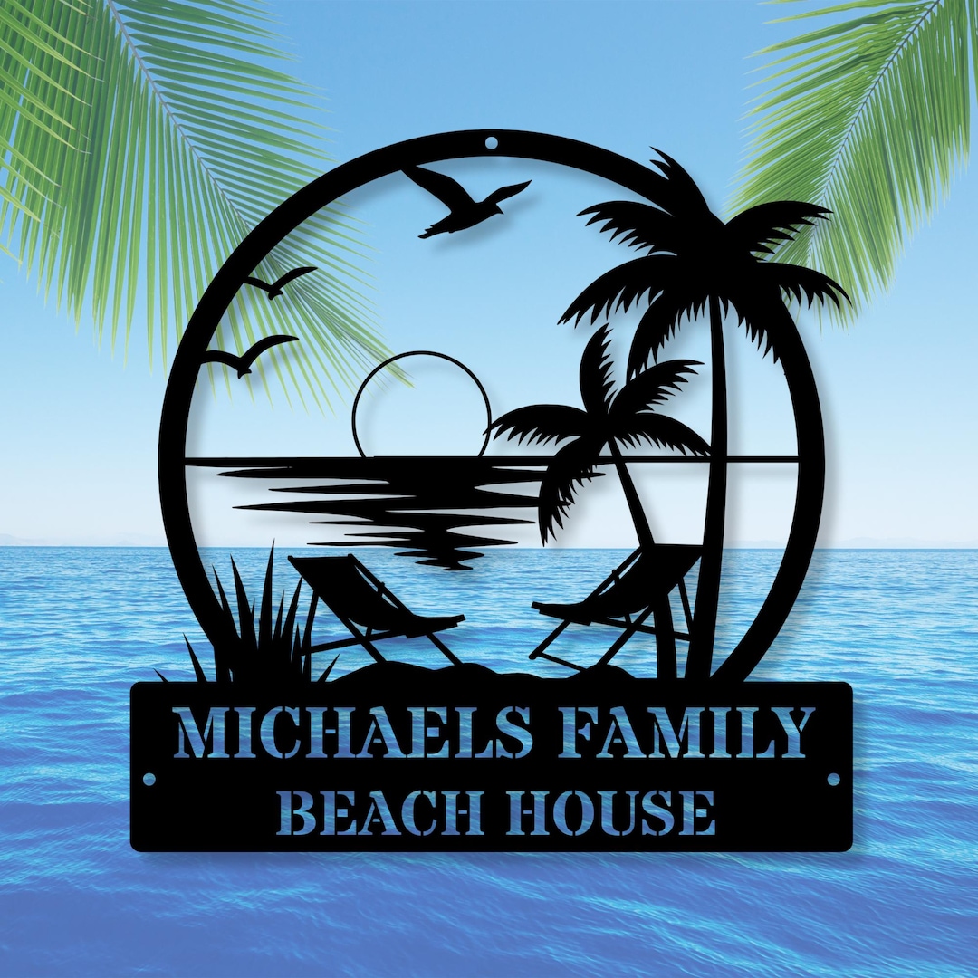 Personalized Beach House Metal Sign, Coastal Home Decor, Nautical Wall ...
