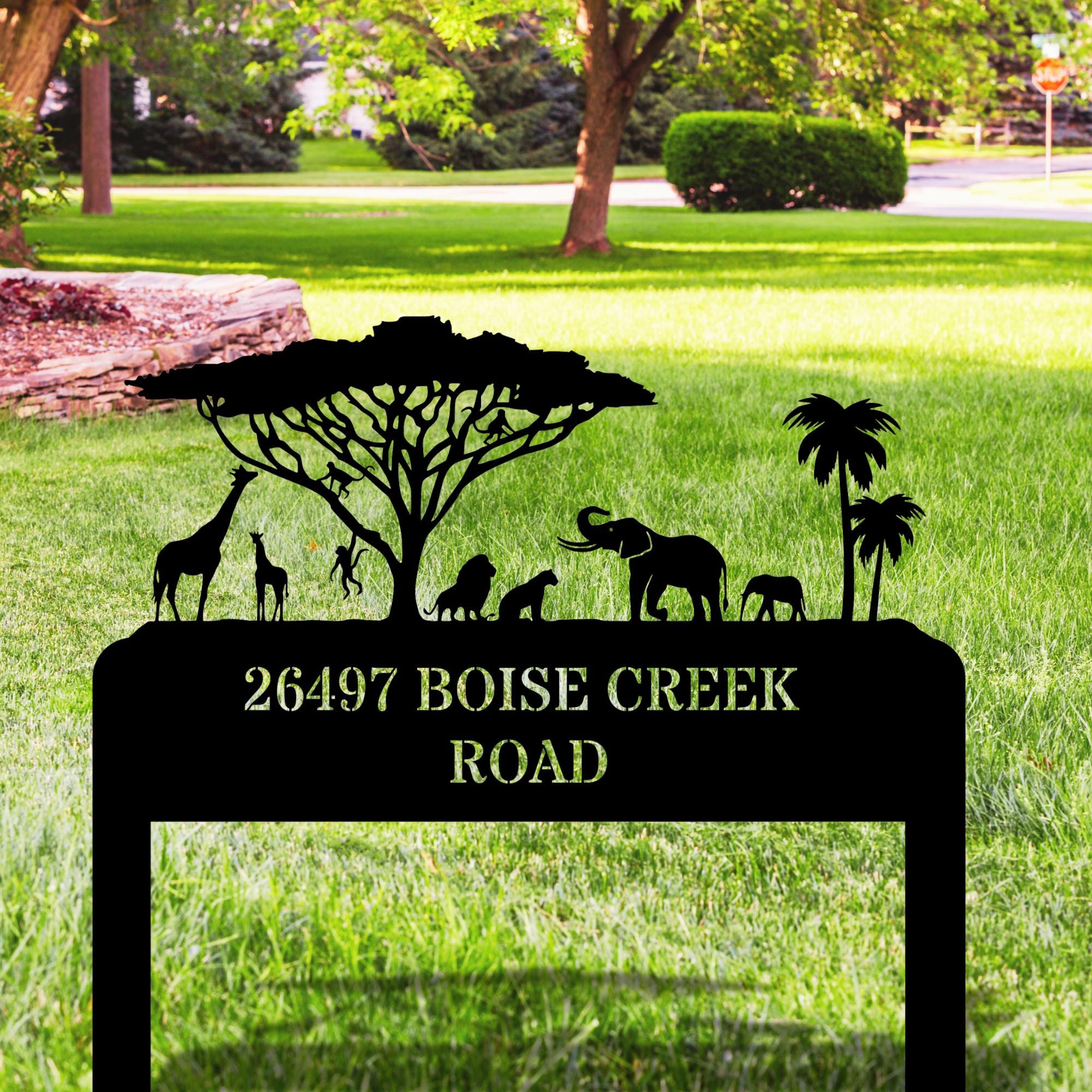 African Savannah Address Stake Sign, African Animals Metal Sign Metal ...
