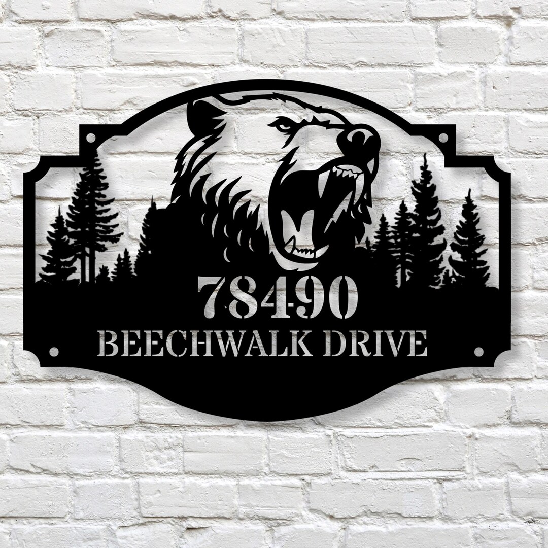 Custom Bear Cabin Metal Sign, Bears in Woods Address Sign, Dad Gifts ...