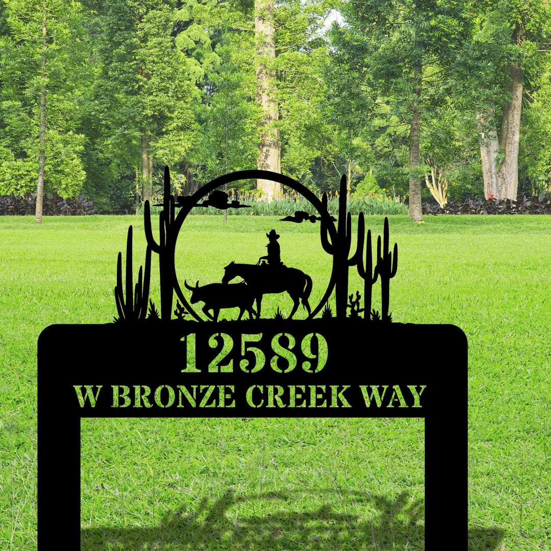 Cowboy Metal Address Stake, Farm Address Sign, Ranch Address Metal ...