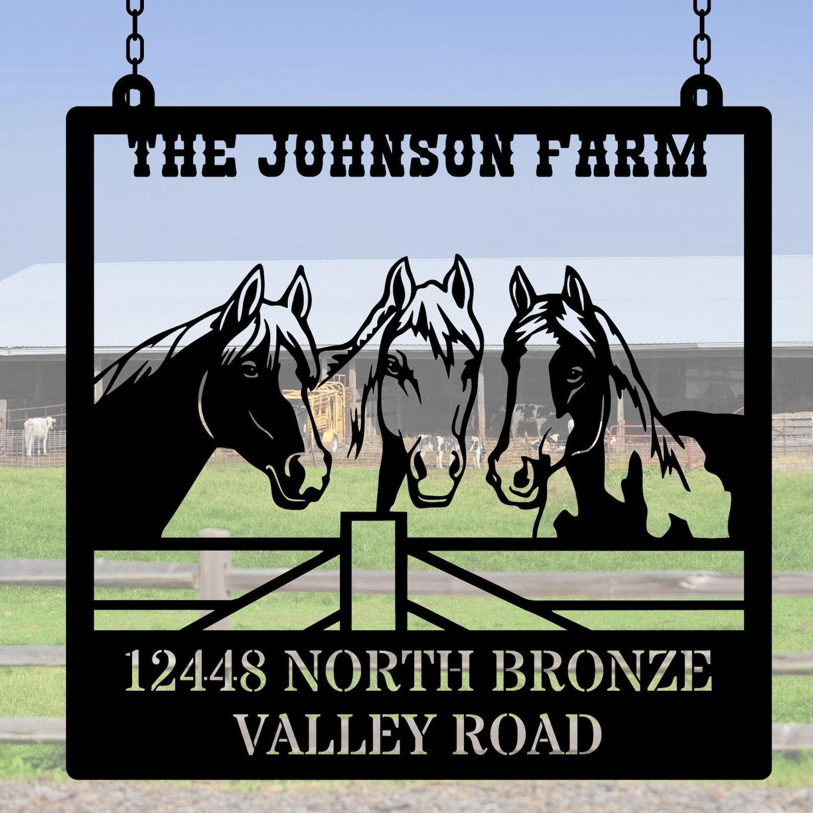 Horse Farm Address Metal Sign, Customized Ranch Metal Sign, Rustic ...