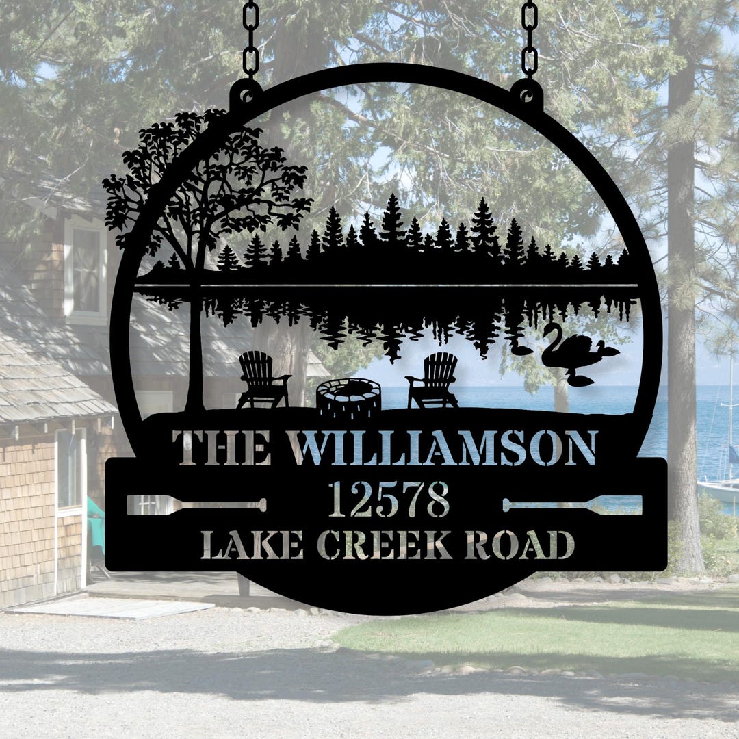 Customized Lake House Metal Address Sign, Last Name Metal Sign ...