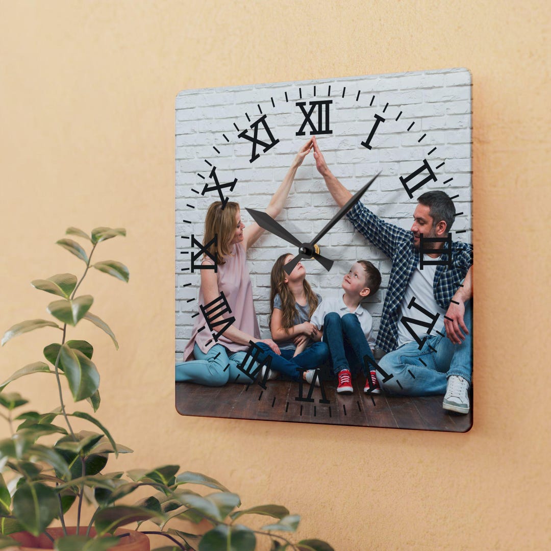 Family Portrait Acrylic Wall Clock, Family Picture Wall Clock, Photo ...
