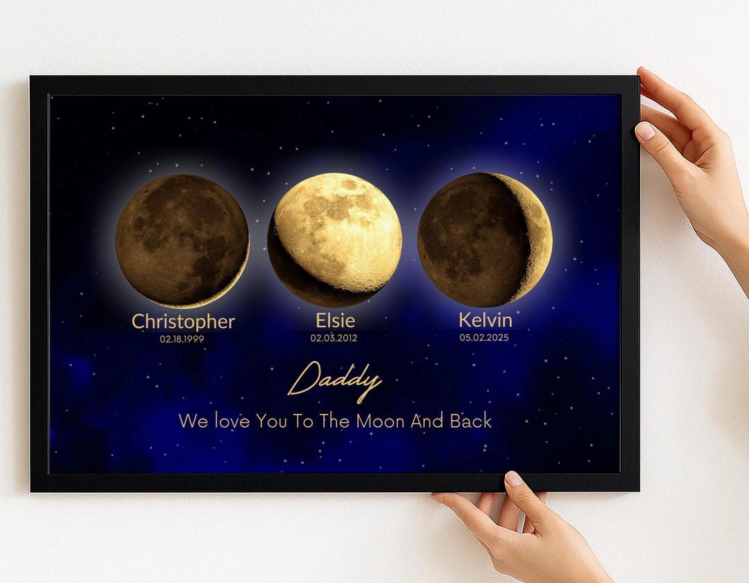 Custom Family Moon Phase Art, Dad Father's Day Gift, Personalized Kids ...