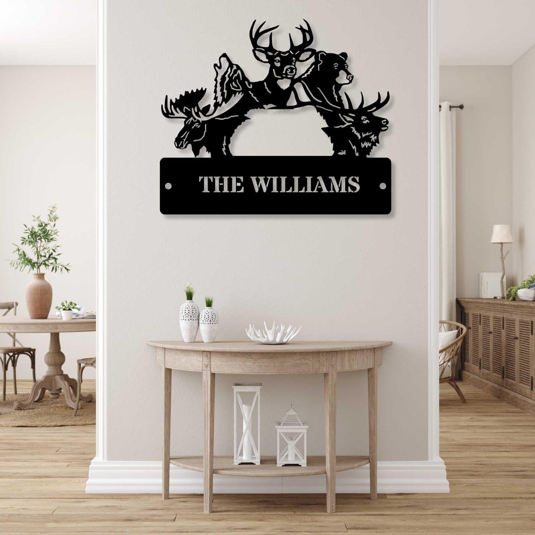 Personalized Hunting Metal Sign, Last Name Wildlife Metal Sign Elk Wolf ...