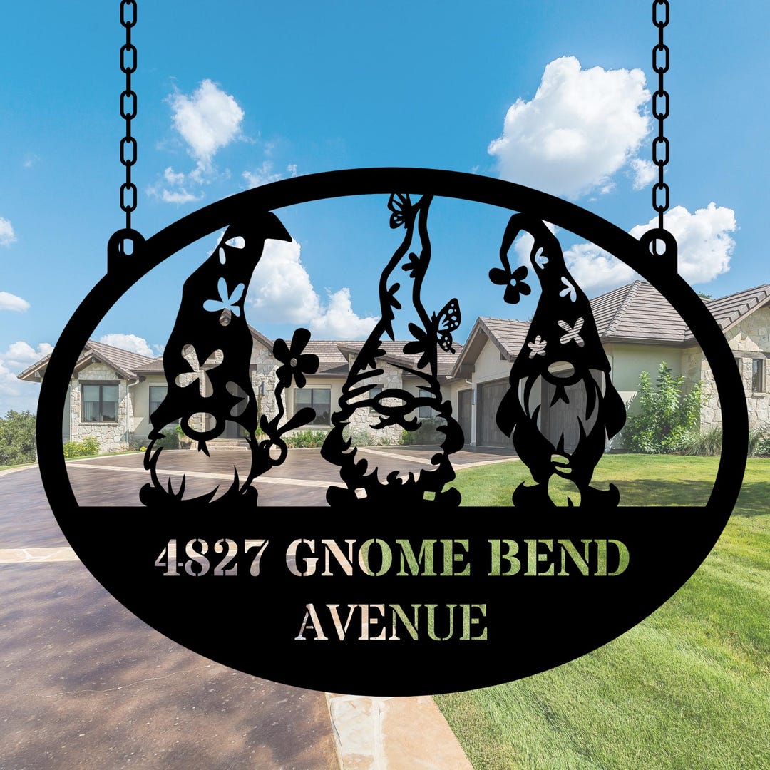 Gnome Address Metal Hanging Sign Gnome Address Plaque Garden Hanging ...