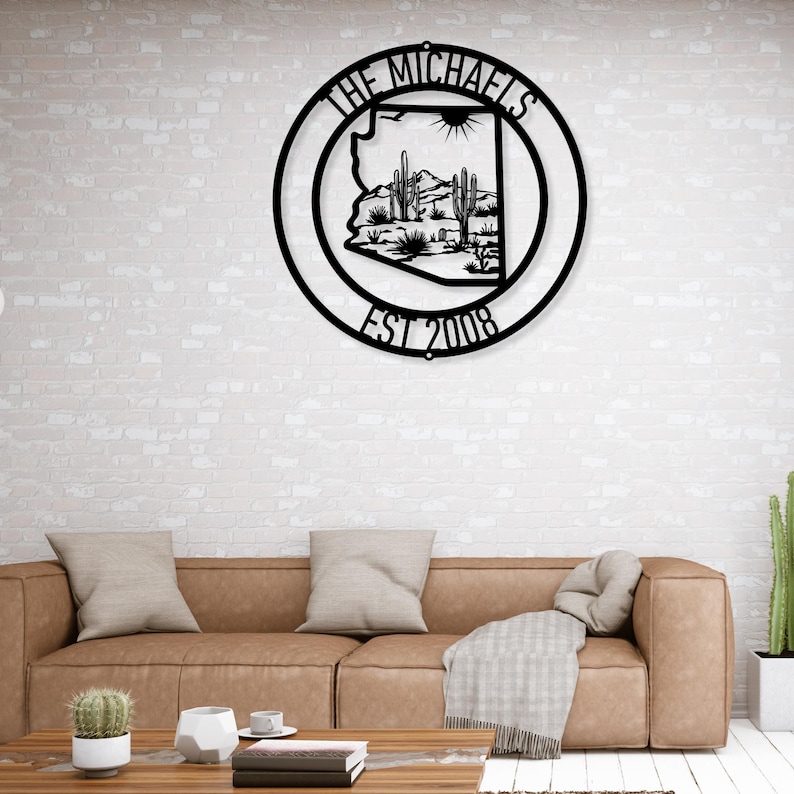 Custom Arizona State Metal Sign, Established Desert Themed Sign ...