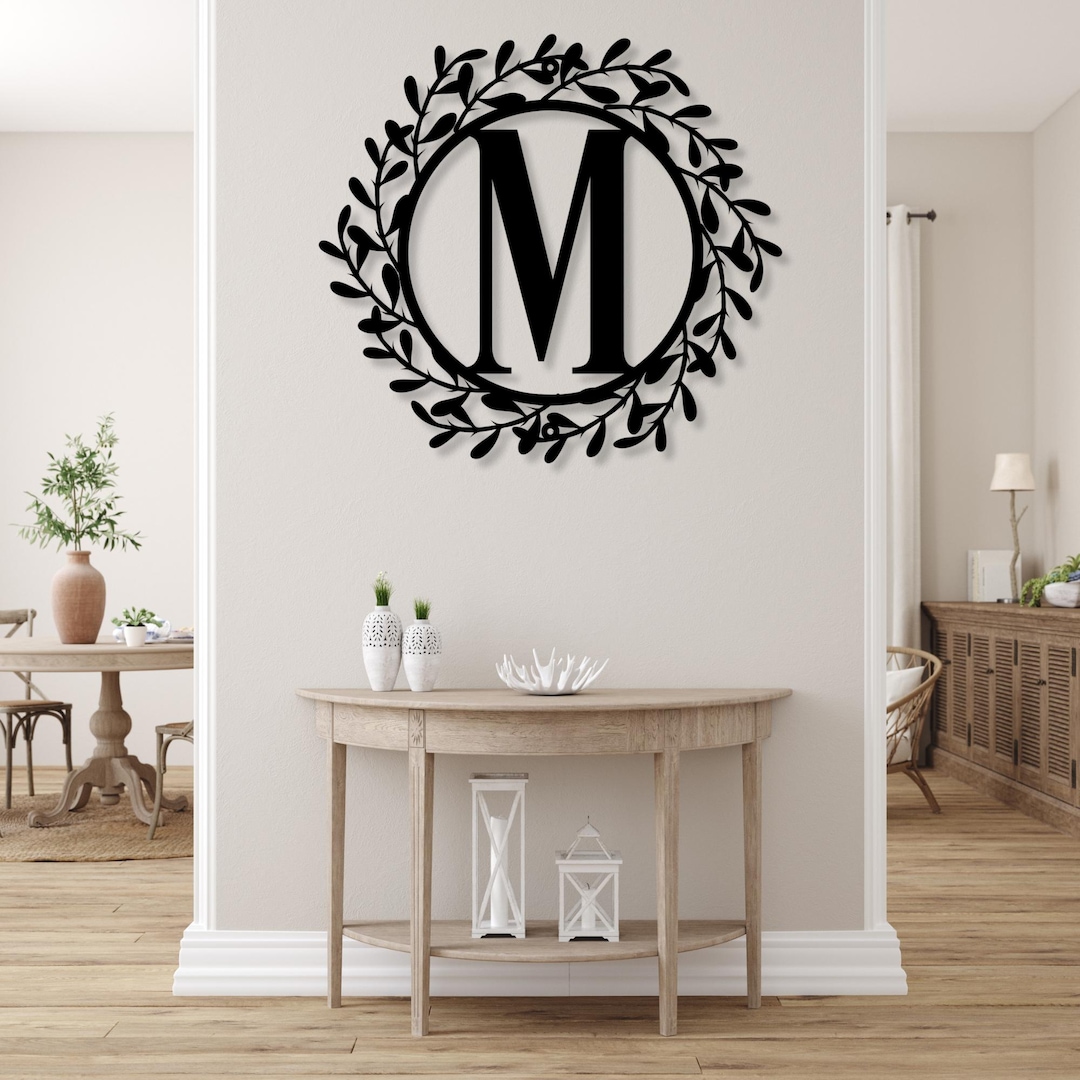Custom Initial Letter Monogram Metal Sign, Family Initial Metal Sign ...