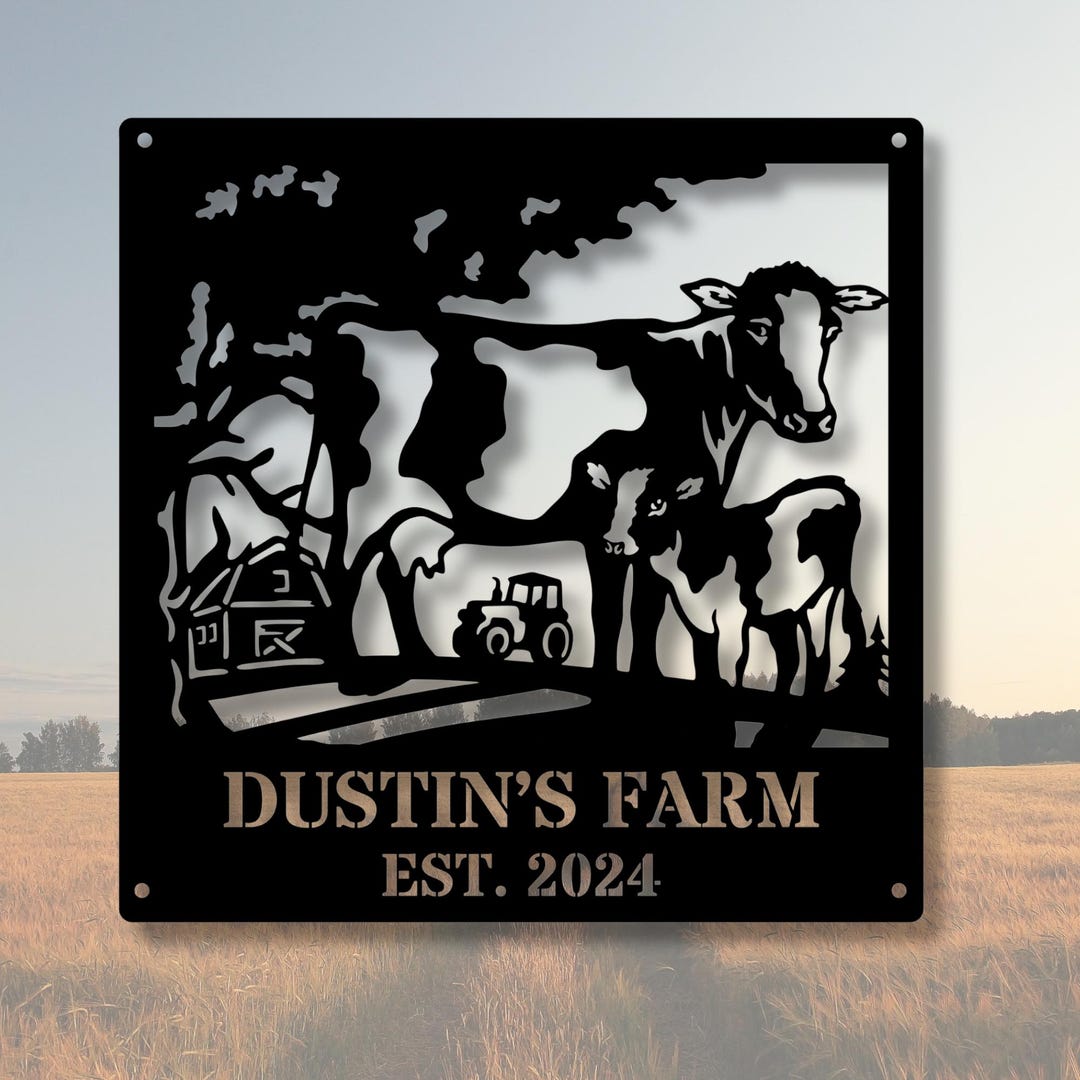 Personalized Farmhouse Metal Sign, Custom Name Wall Sign, Cow Metal ...