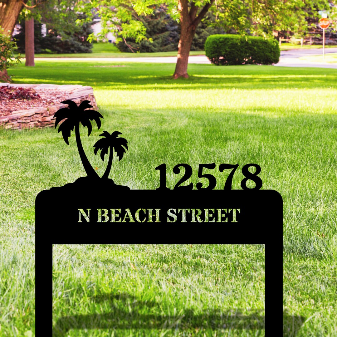 Beach House Metal Address Sign, Palm Tree Address Sign, Stake Address ...