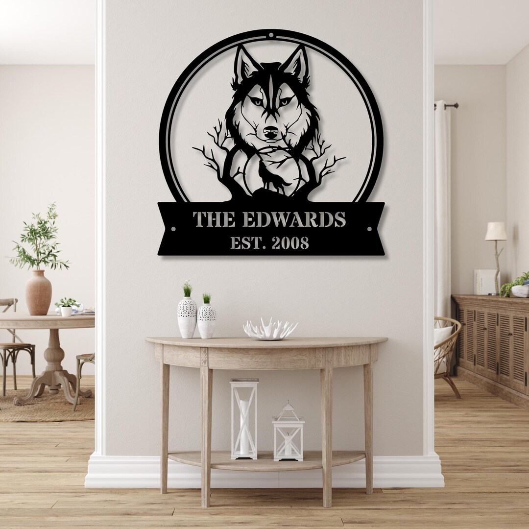 Personalized Wolf Metal Wall Sign, Custom Name Gift, Wolf Metal Wall ...