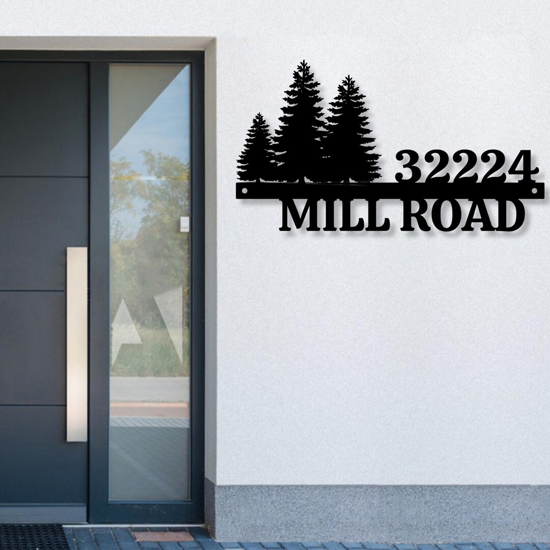 Custom Metal Address Sign, Pine Tree Decoration, Personalized Driveway ...