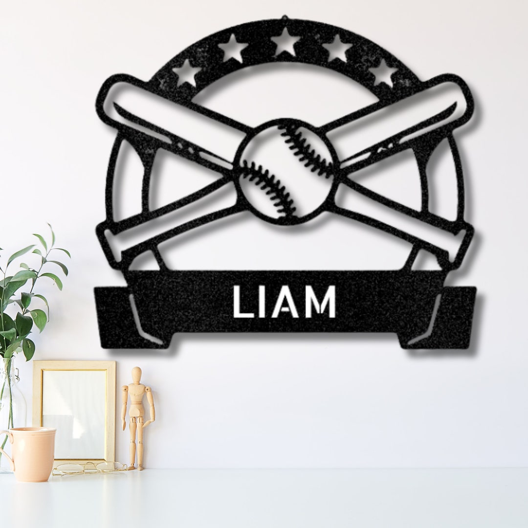 Personalized Baseball Bat Metal Sign, Customized Kids Name Baseball ...