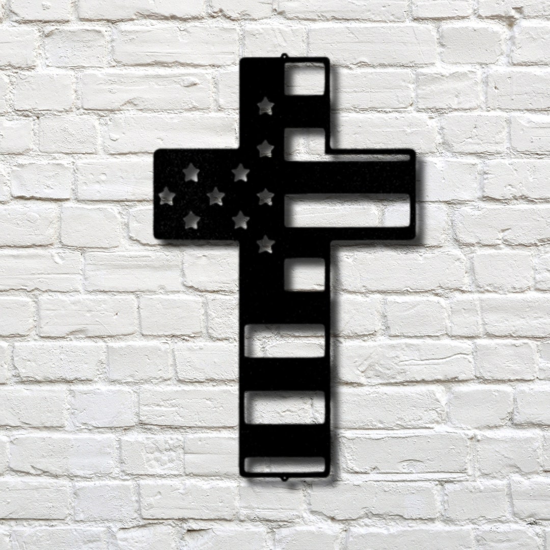 American Flag Cross Metal Sign, Patriotic Metal Sign, Metal American ...