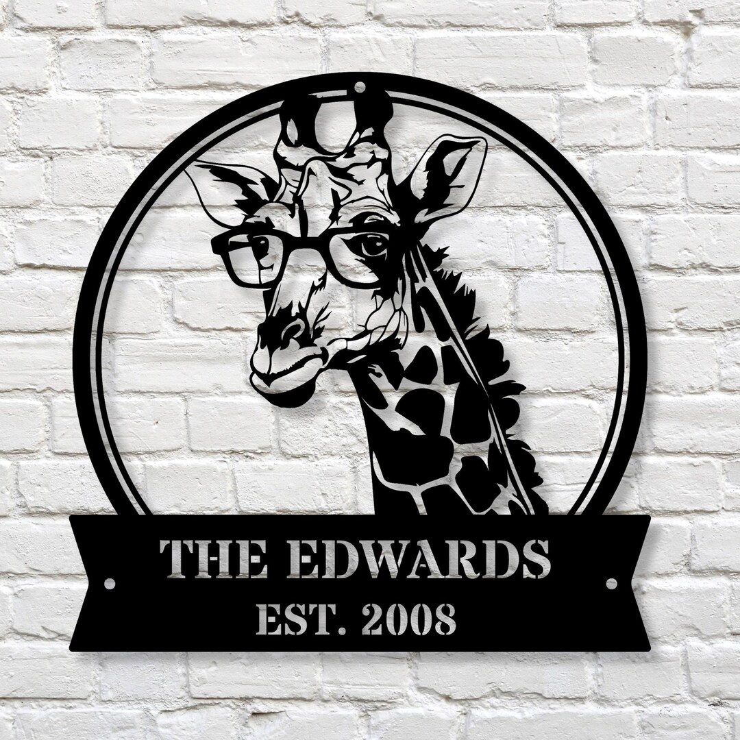 Custom Name Giraffe Metal Sign, Personalized Giraffe Sign, Giraffe Wall ...