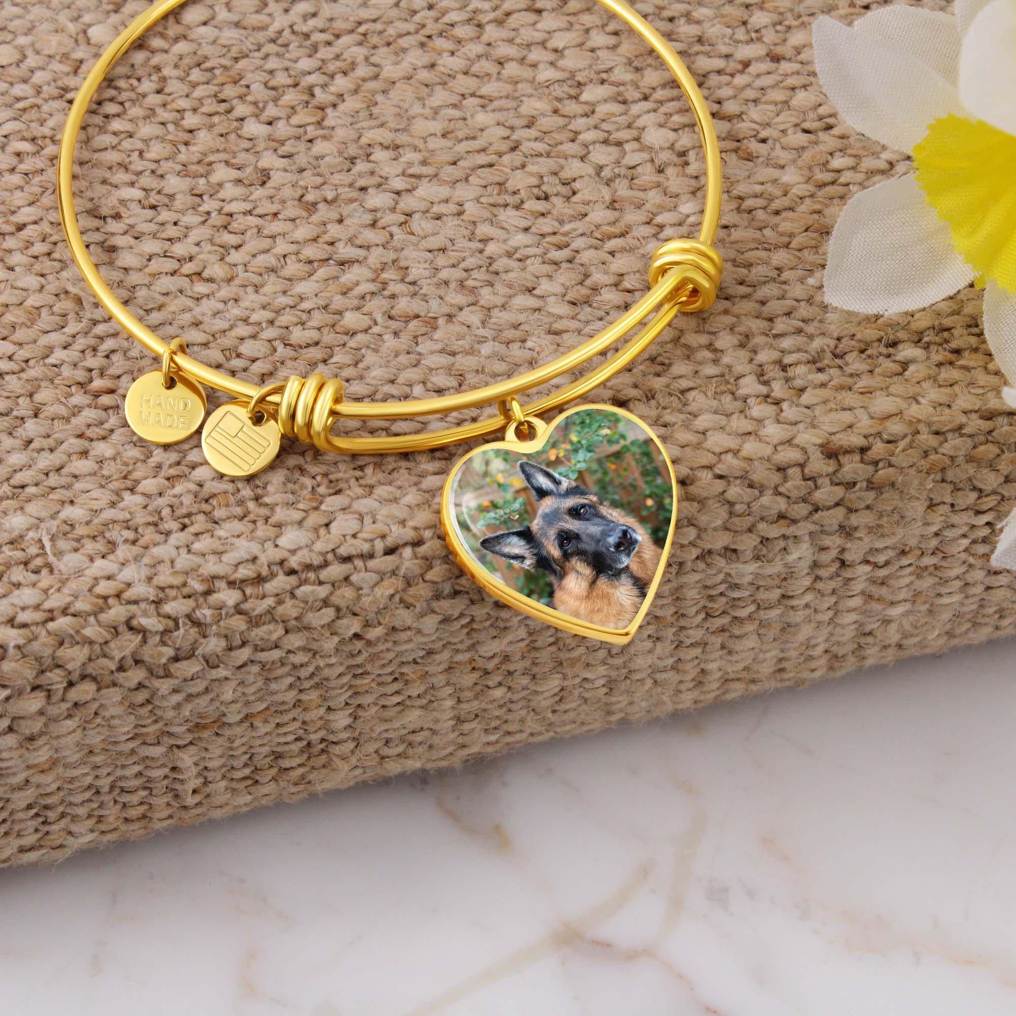 Custom Photo Pendant Bangle, Heart Photo Bangle, Dog or Cat Remembrance ...