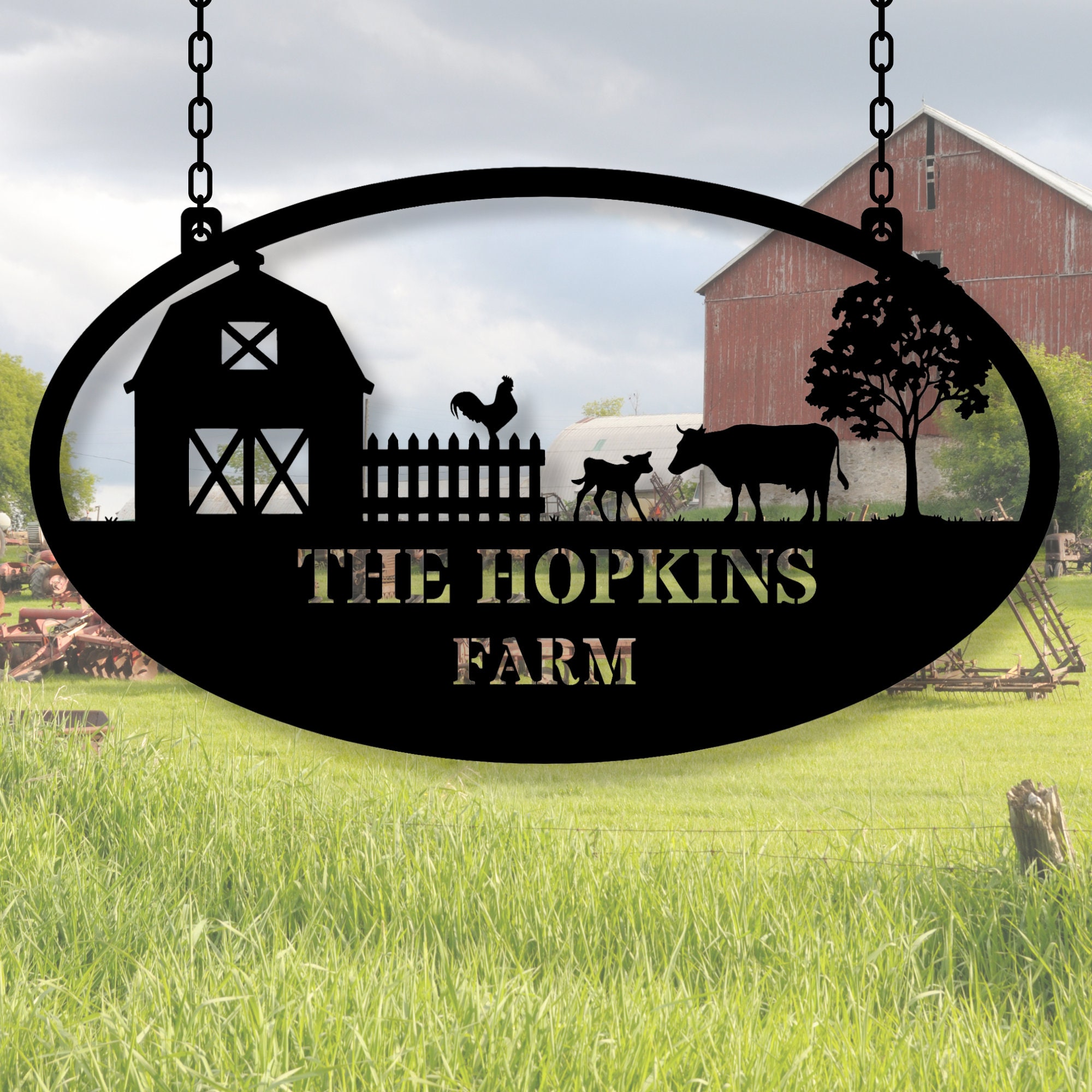 Farmhouse Metal Sign, Metal Farm Address Sign, Last Name Hanging Sign ...