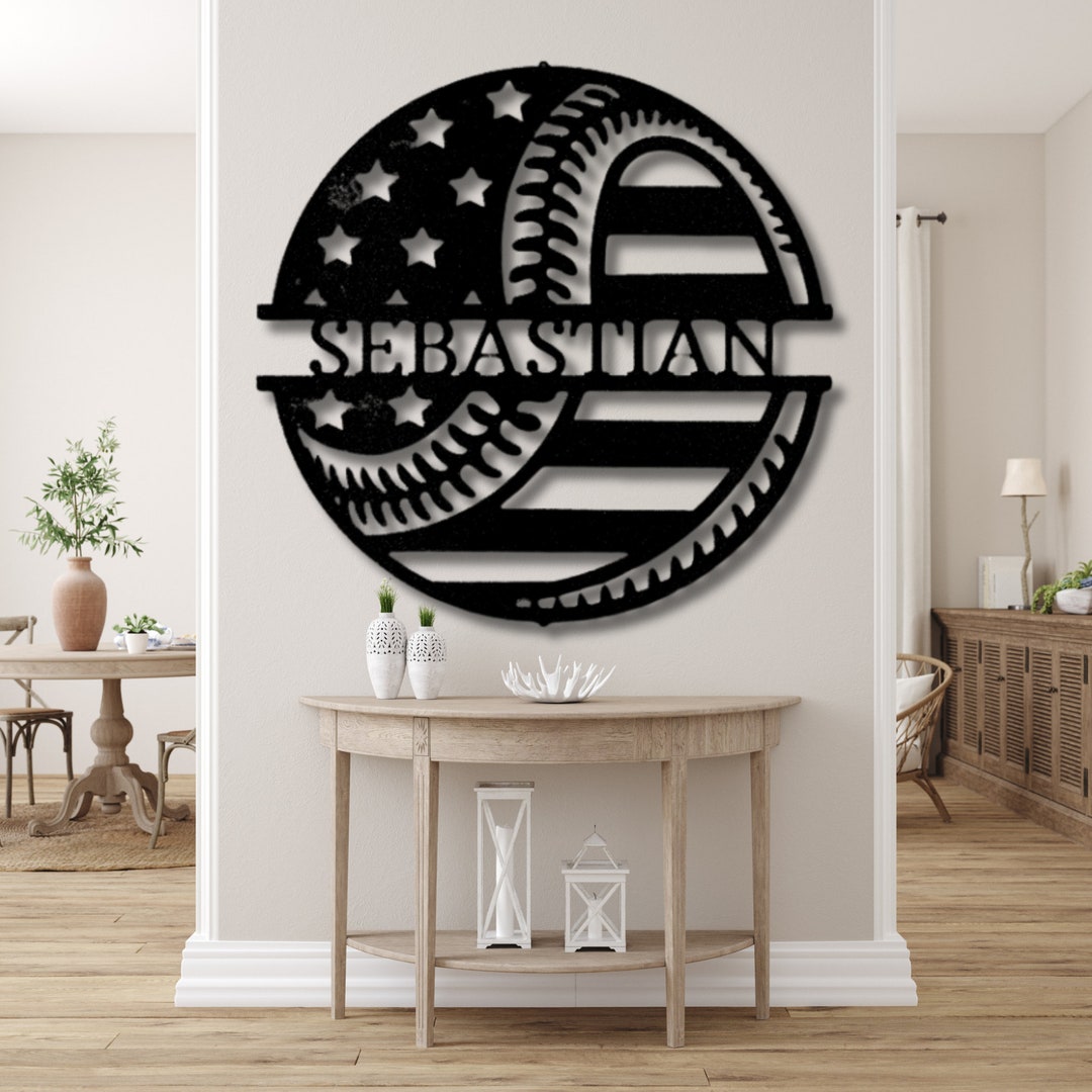 American Flag Baseball Metal Sign, Personalized Baseball Wall Sign ...