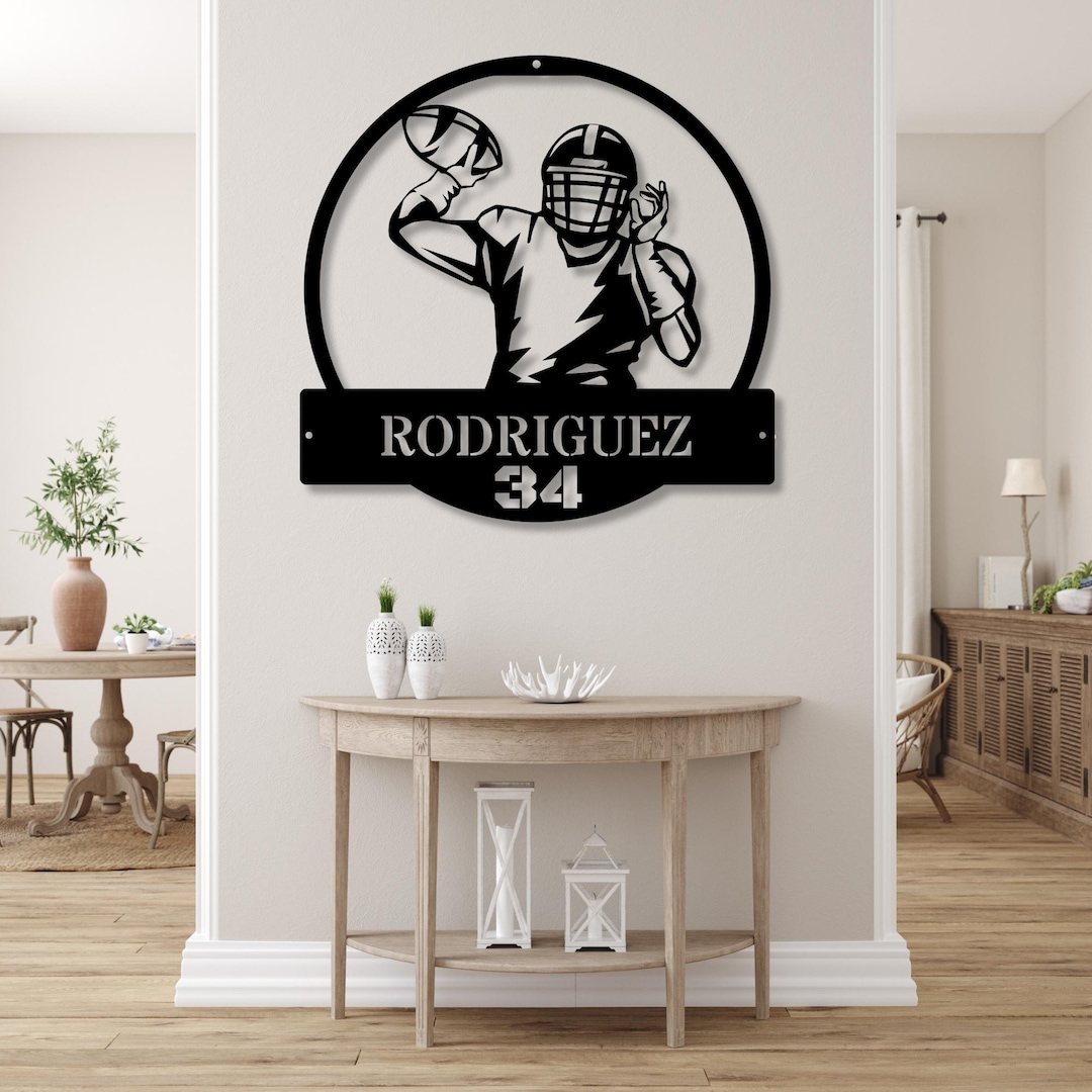 Personalized Football Player Sign, Last Name and Number Metal Wall Art ...