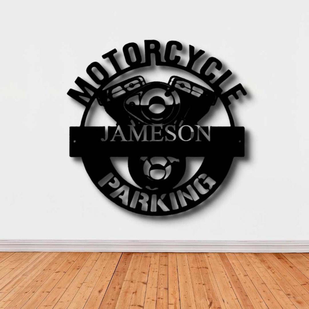 Custom Motorcycle Parking Metal Sign, Personalized Motorcycle Metal Art ...