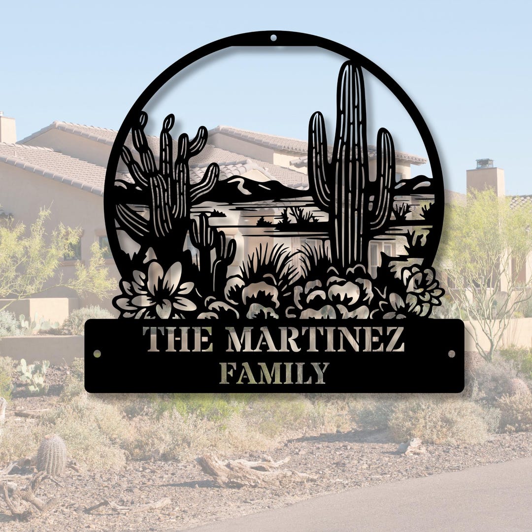 Custom Cactus Metal Sign, Desert Themed Wall Decor Hanging, Last Name ...
