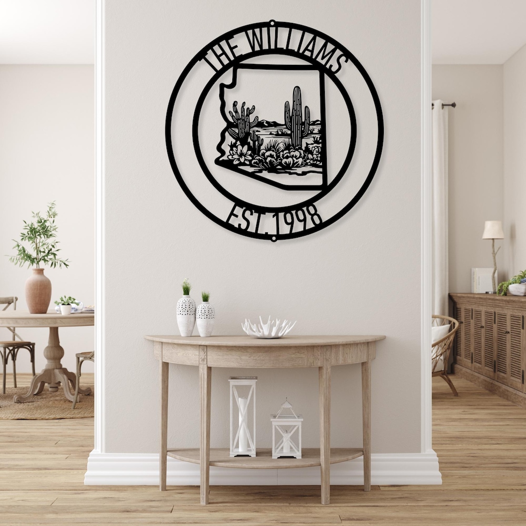 Custom Arizona State Metal Sign, Established Desert Themed Sign ...